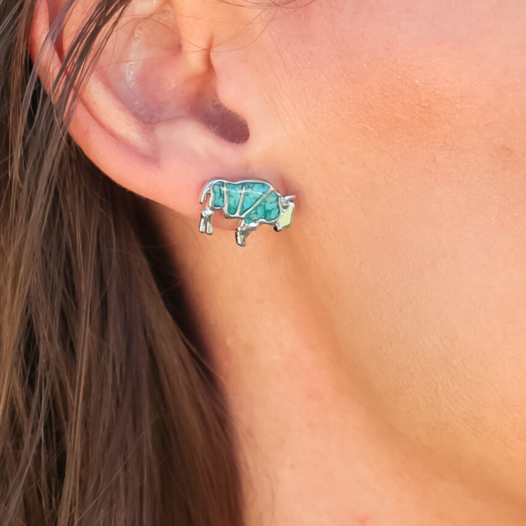 Bison Stud Earrings | Handcrafted Turquoise Jewelry – AntlerRings.com