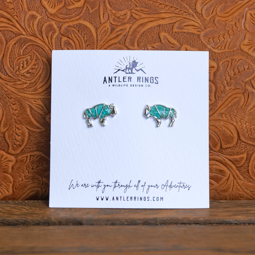 Bison Stud Earrings | Handcrafted Turquoise Jewelry – AntlerRings.com