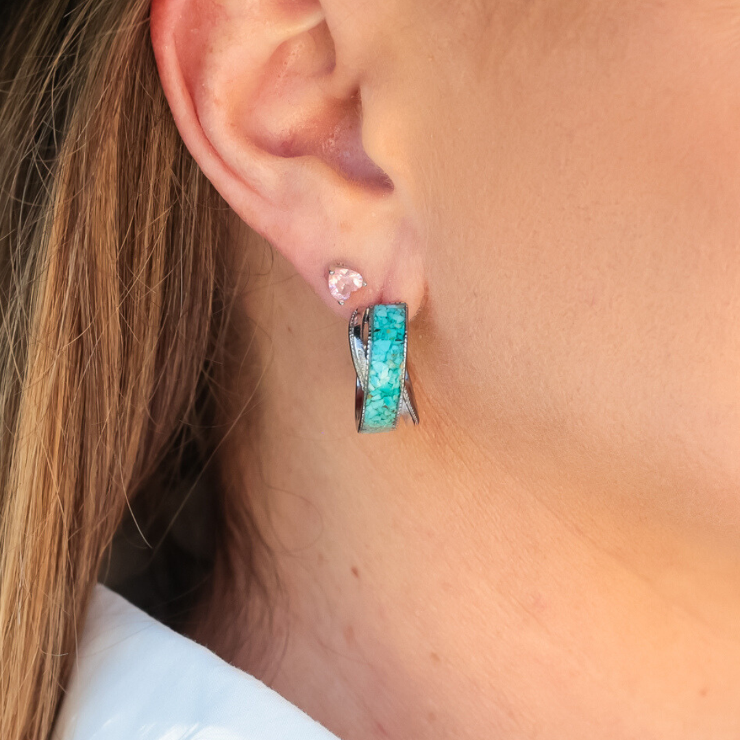 The Jane Hoops | Stunning Western Crushed Turquoise Hoop Earrings – AntlerRings.com