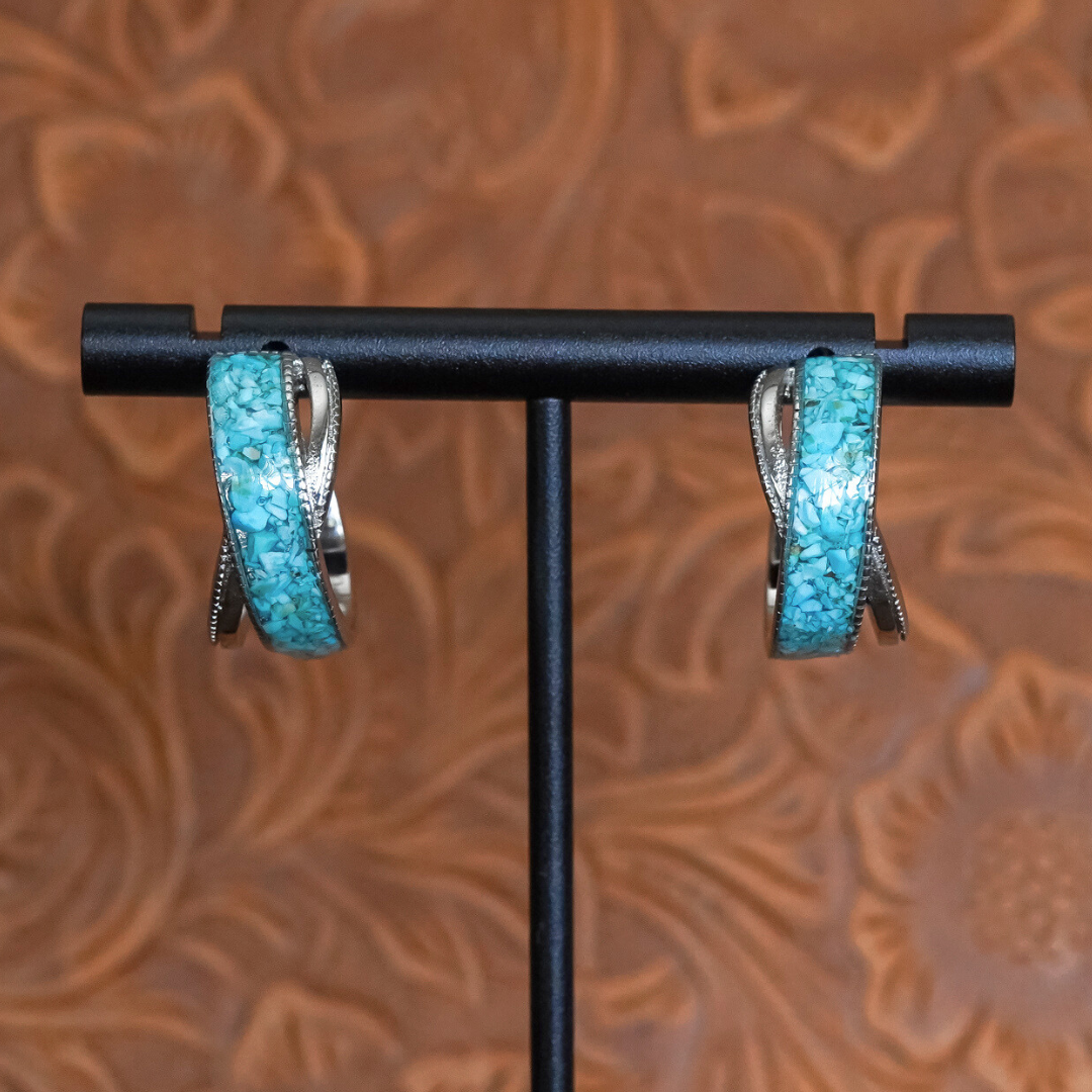 The Jane Hoops | Stunning Western Crushed Turquoise Hoop Earrings – AntlerRings.com