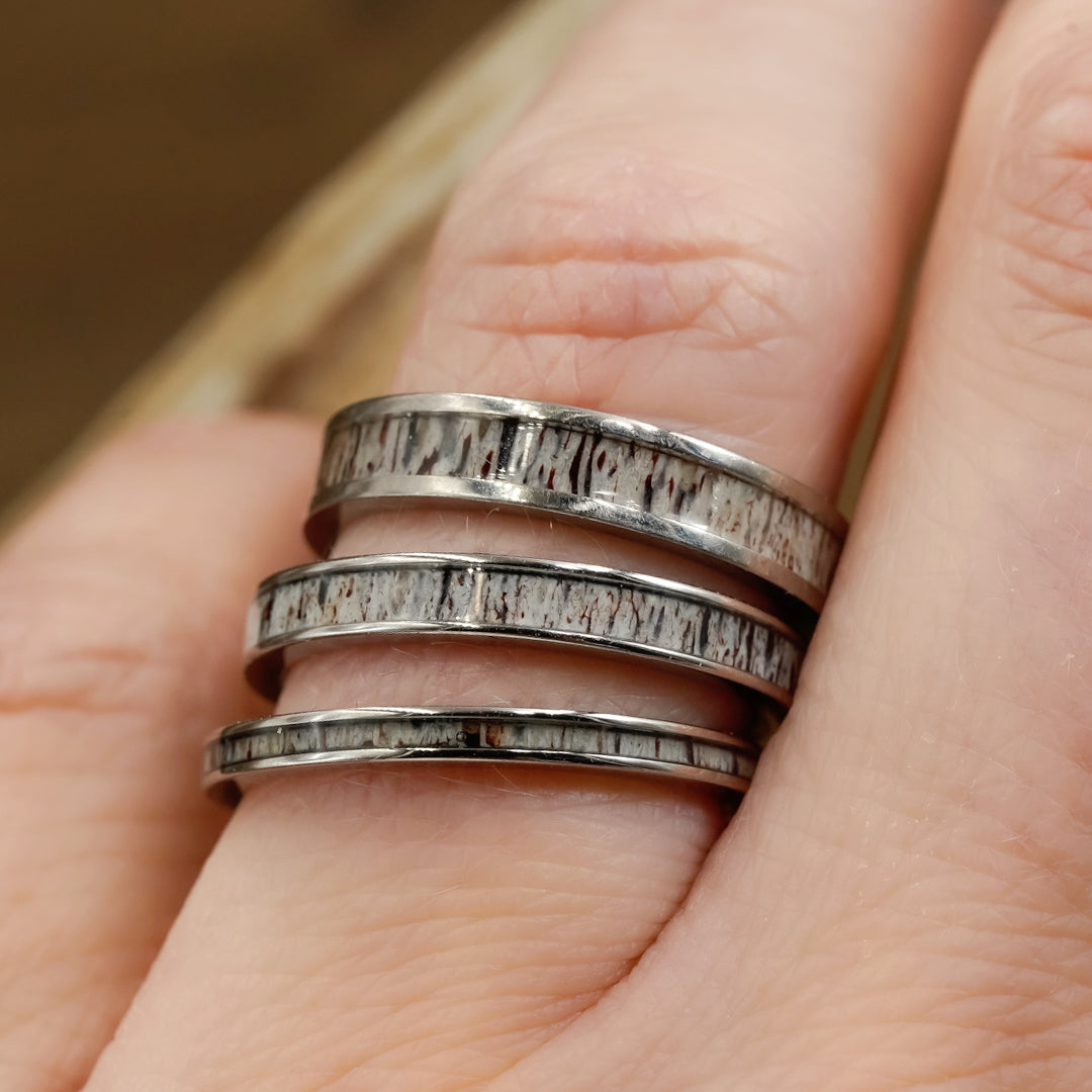 The Kenai | Women's Titanium Antler Inlaid Stacking Ring or Wedding Band – AntlerRings.com