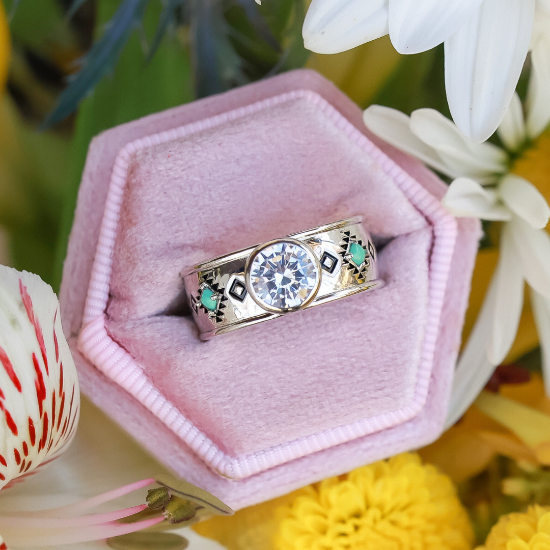 The Atzi | Unique Navajo-Inspired Round Cut Ring with Turquoise ...