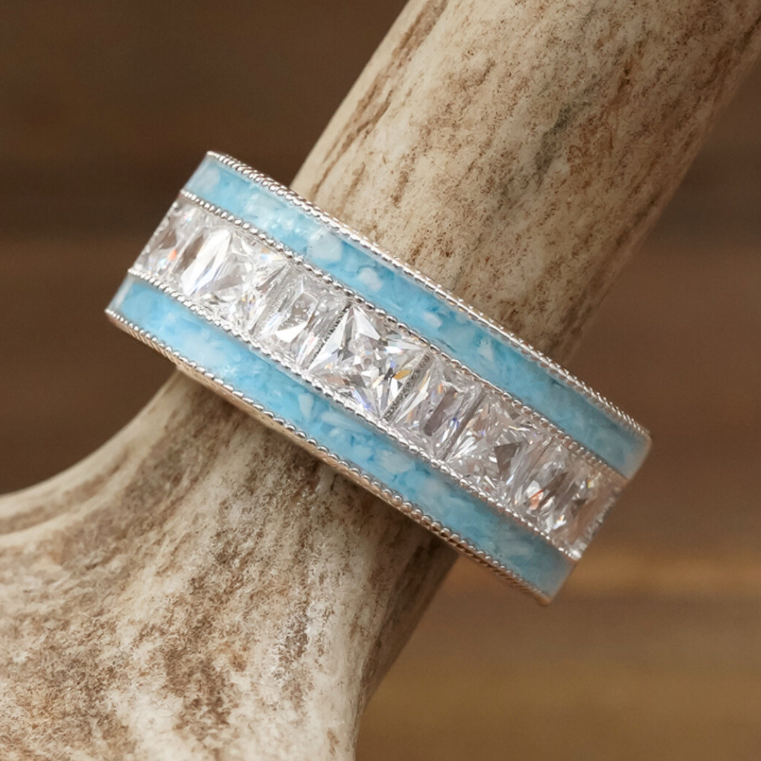 Western Anniversary Ring with Crushed Larimar or Antler – The Delia ...