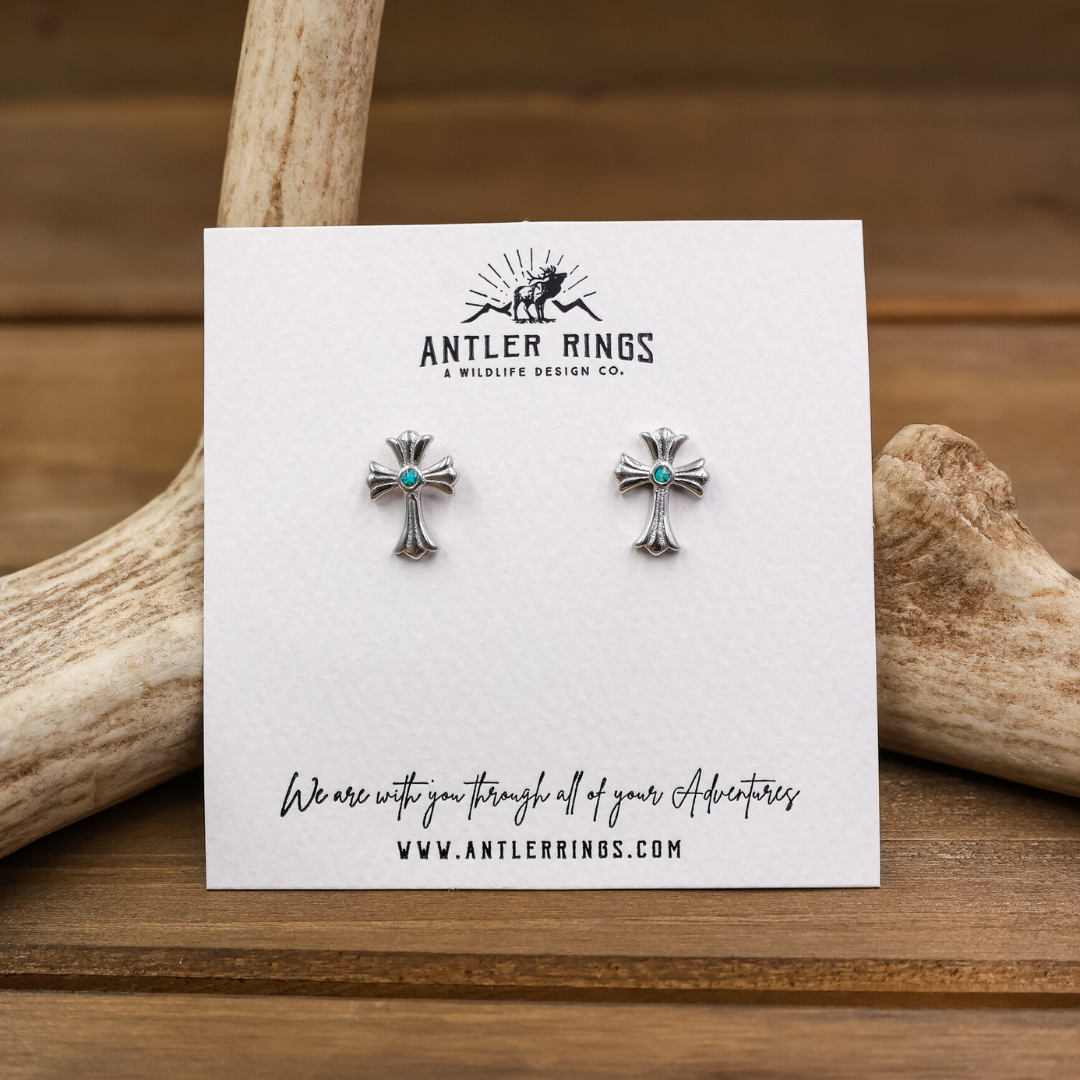 Esther Cross Studs | Handcrafted Turquoise Jewelry – AntlerRings.com