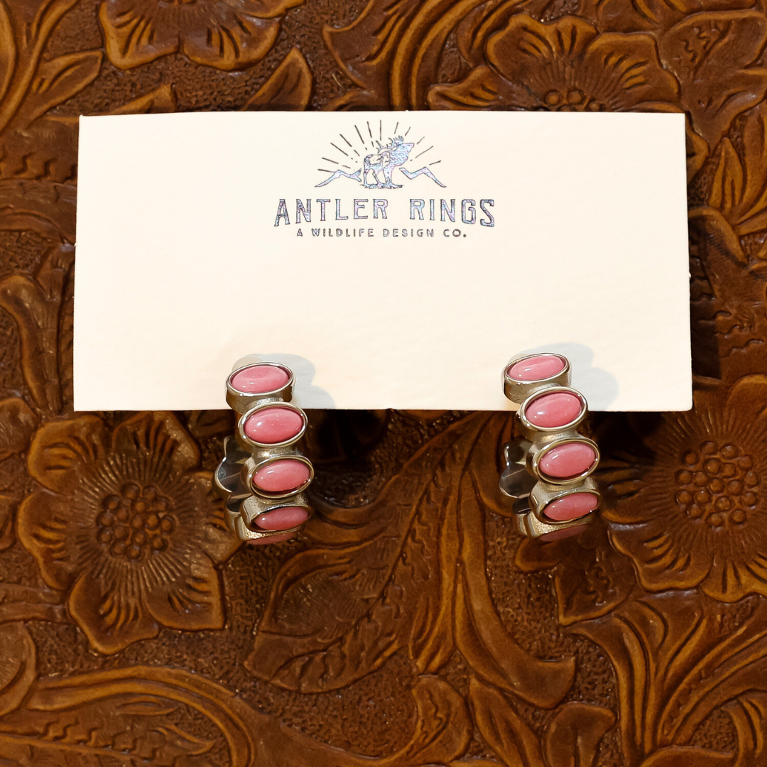 Fallon Hoops | Handcrafted Pink Rhodonite Earrings – AntlerRings.com