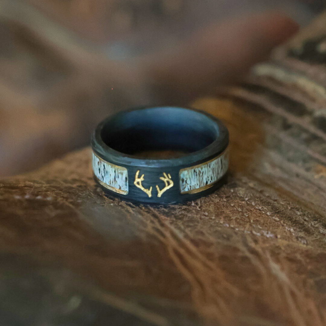 The Golden Stag | 8mm Carbon Fiber Gold Etched and Pin Strip Antler ...