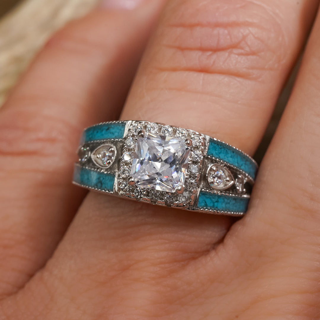 The Grand Rainier | Antler Inlay Engagement Ring with Princess Cut ...