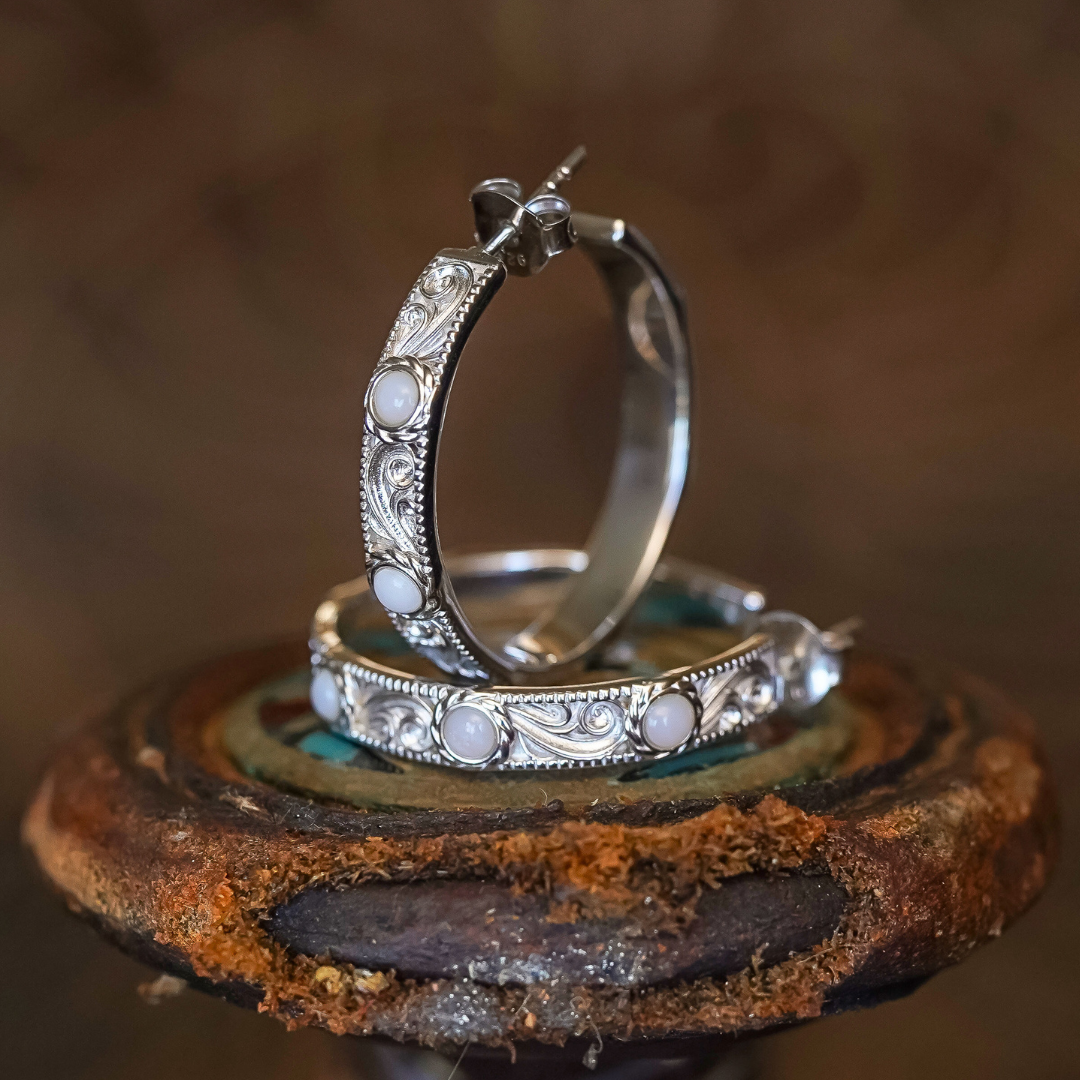 The Lady Hoops | Pink Opal Saddle-Print Western Hoop Earrings ...