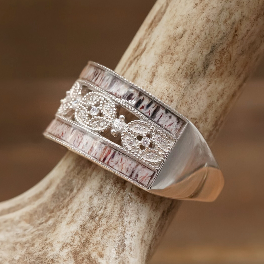 Anniversary Antler Ring with CZ – The Marietta – AntlerRings.com