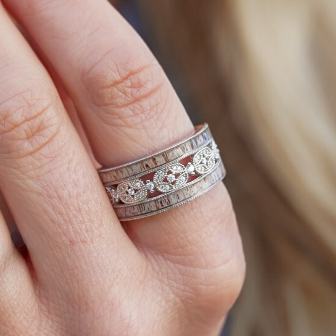 Anniversary Antler Ring with CZ – The Marietta – AntlerRings.com