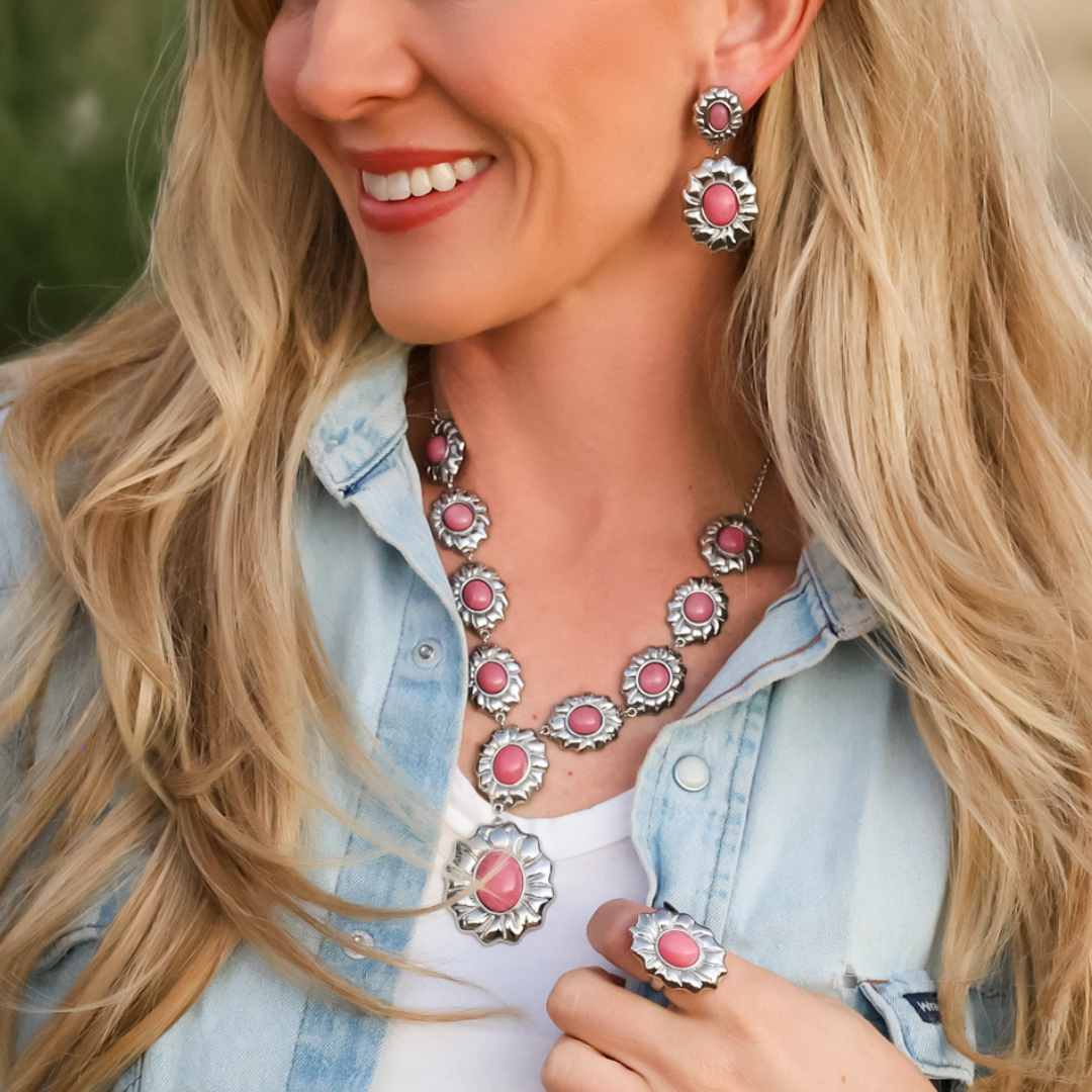 Michelle Drop Earrings | Pink Rhodonite Western Jewelry – AntlerRings.com