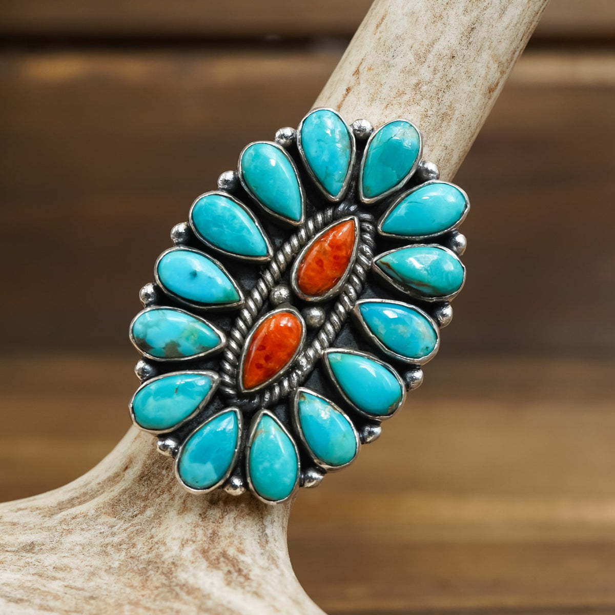 The Miranda Ring | Turquoise & Coral Gemstone Statement Ring ...
