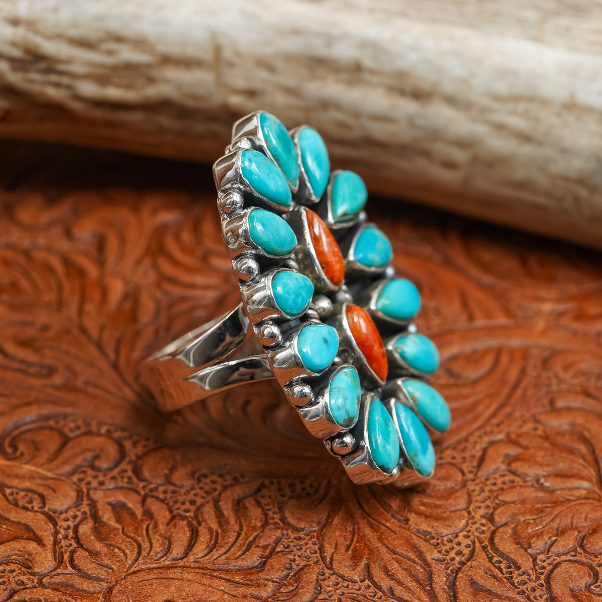 The Miranda Ring | Turquoise & Coral Gemstone Statement Ring ...