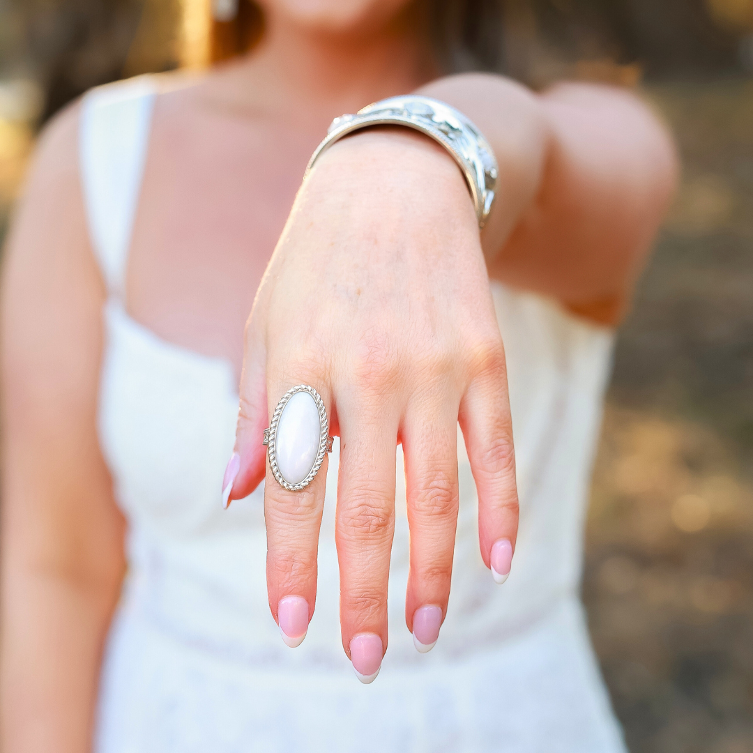 The Mystery Ring | Pink Opal Saddle-Print Statement Ring – AntlerRings.com