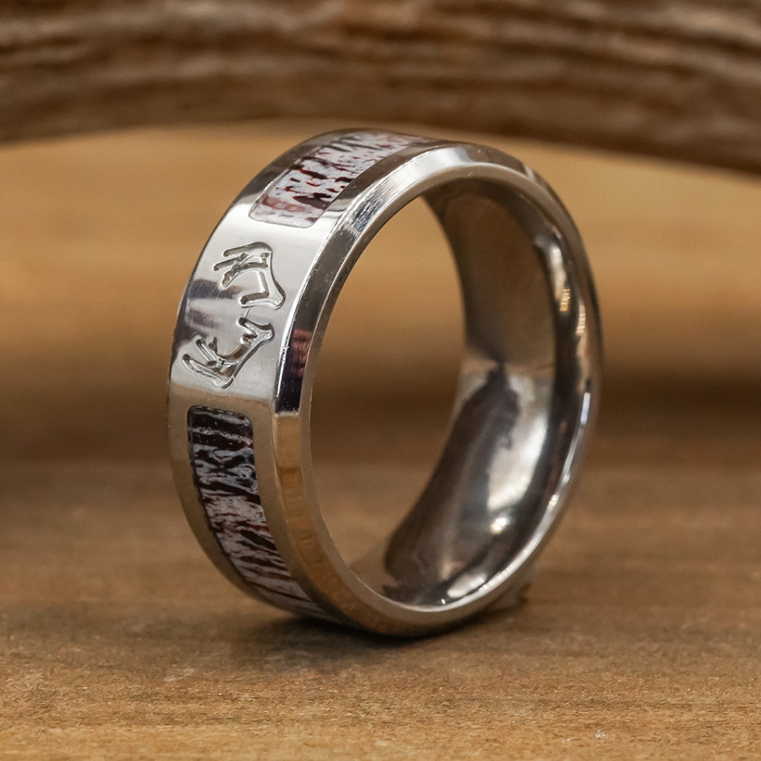 The Silver Stag | 8mm Titanium Stag Stamp Etched Antler Ring ...