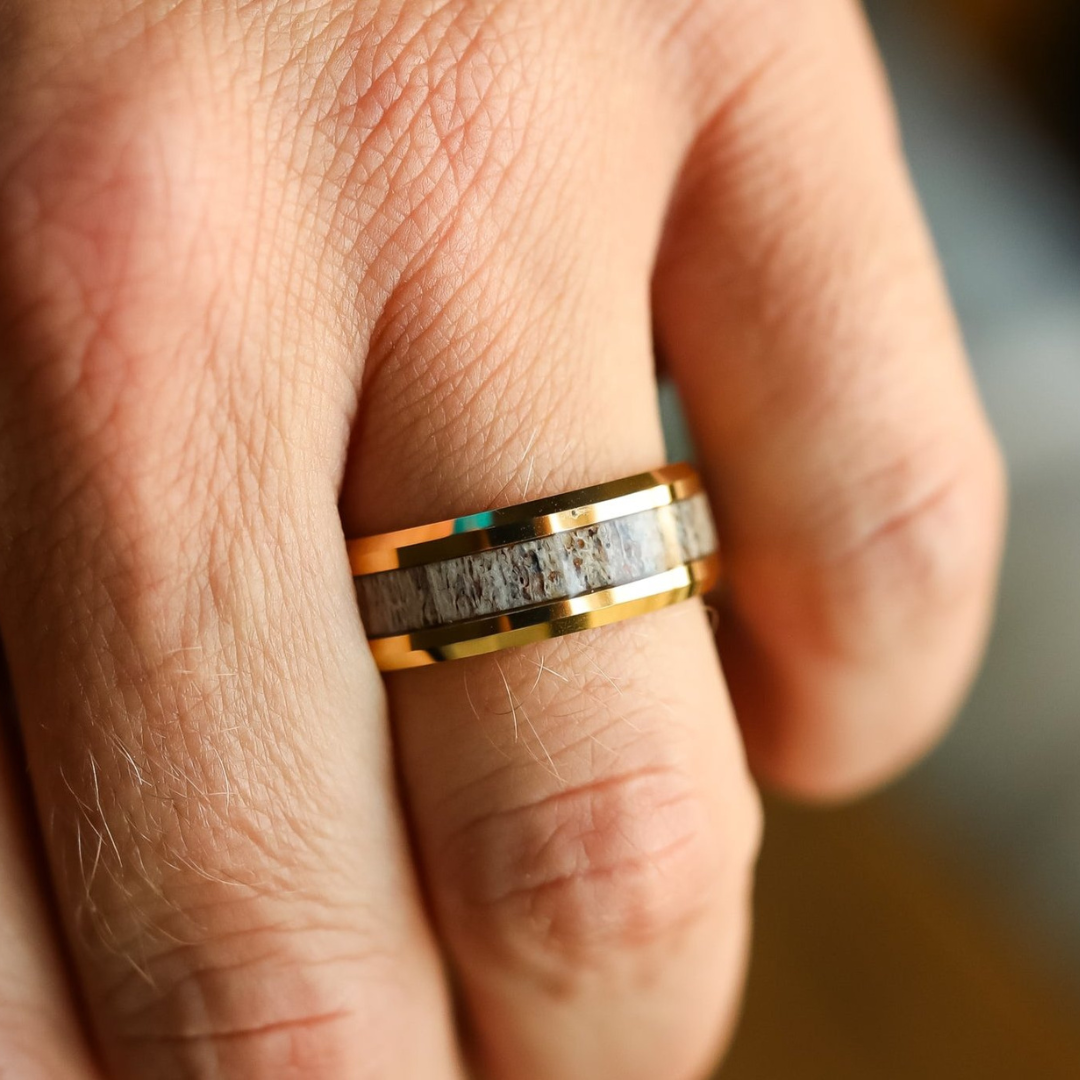 The Yellowstone | 8mm Gold Plated Tungsten Antler Ring – AntlerRings.com