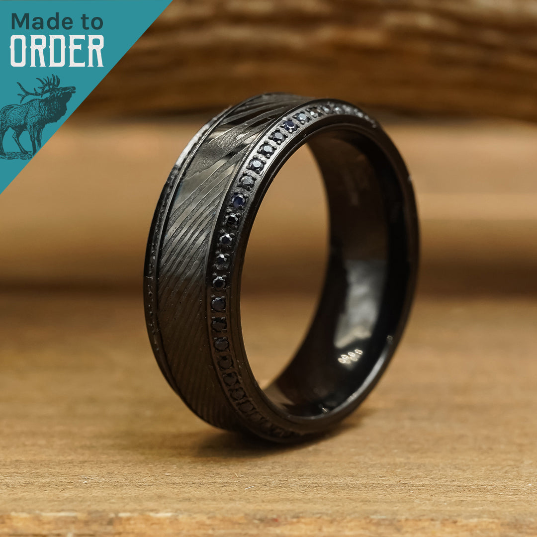 The Blackstone | 8mm Black Sapphire & Polished Damascus Steel ...