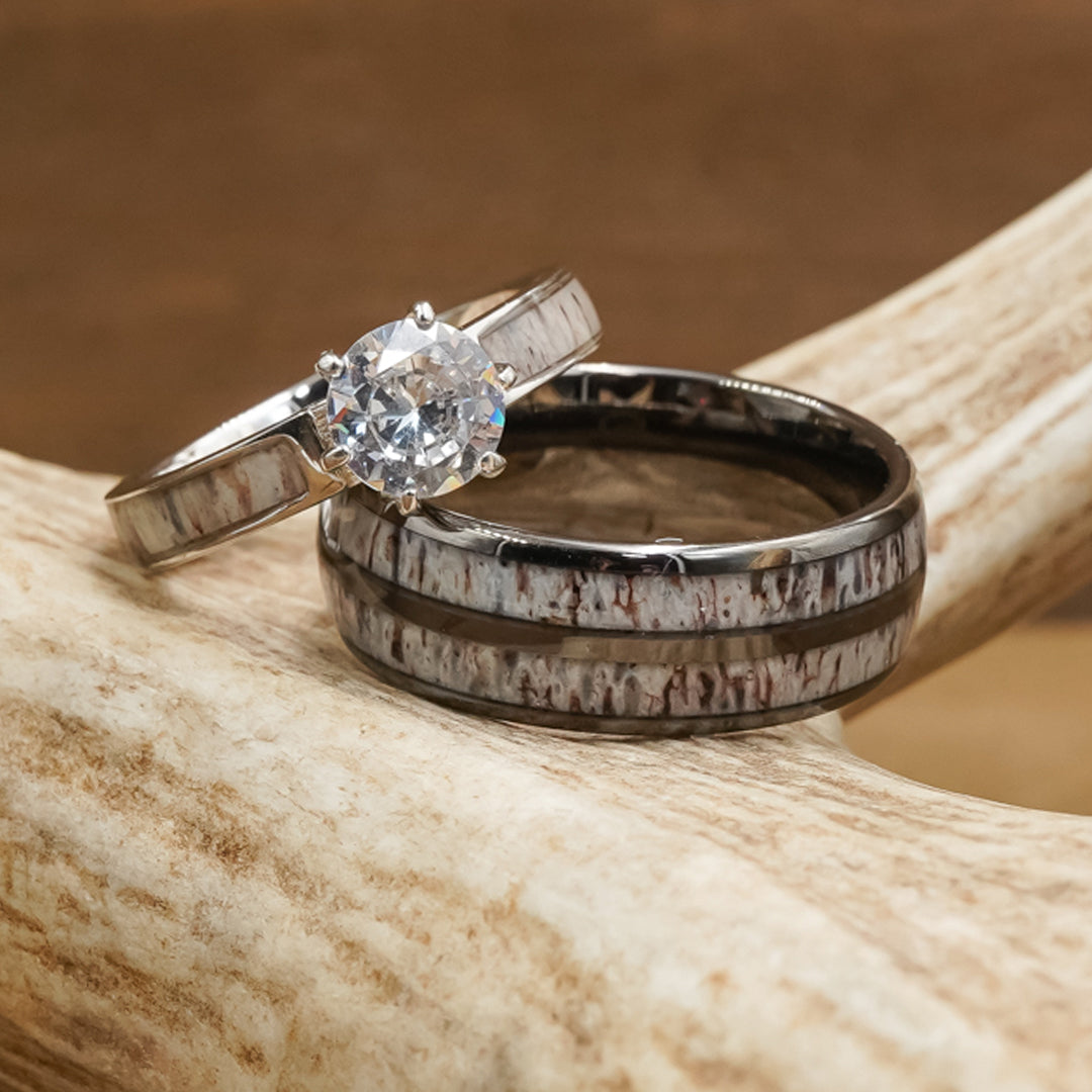 The Bryce Canyon | 8mm Gunmetal Silver Comfort Fit Tungsten Carbide Double Strip Antler Ring ...