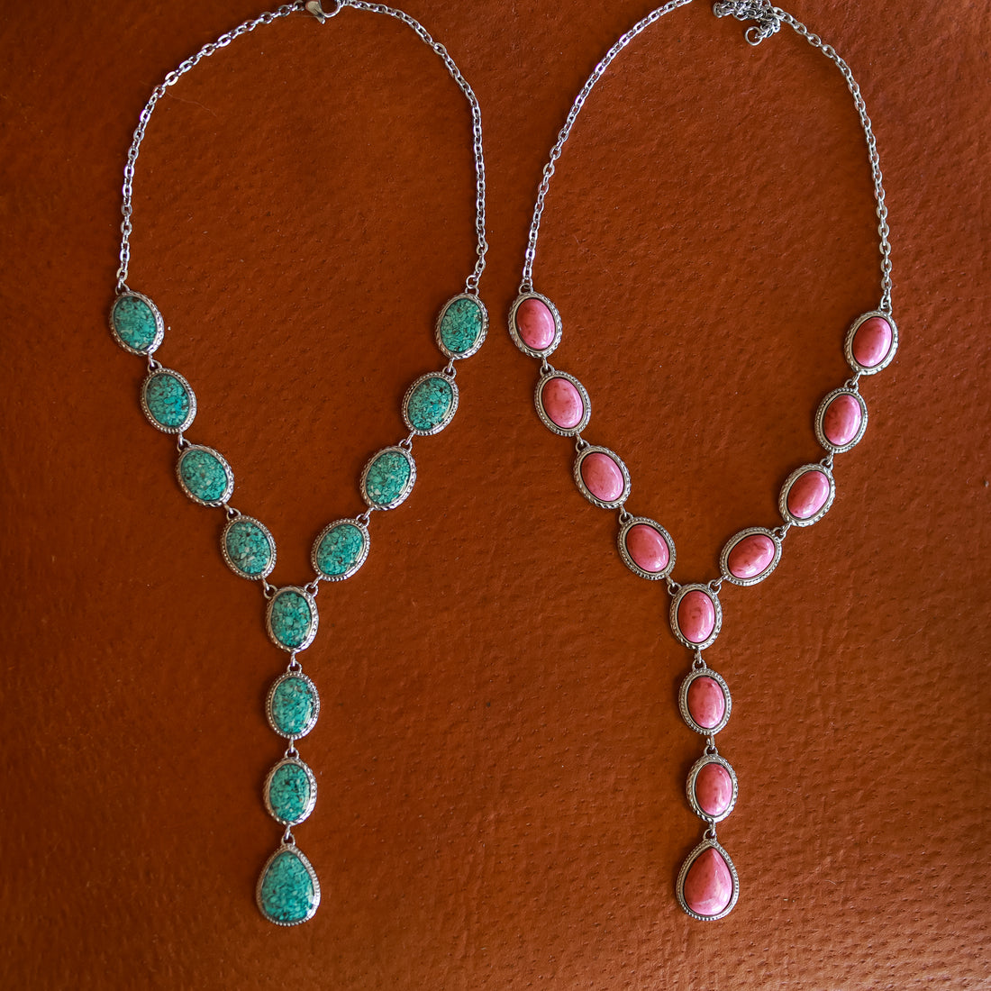 The Cadence | Crushed Turquoise or Pink Gemstone Lariat Necklace ...