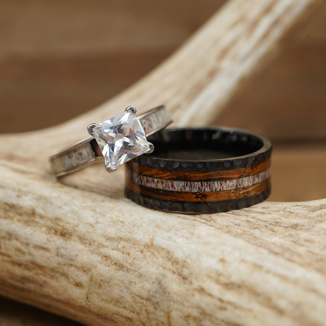 The Gifford | Men's Hand Hammered Black Titanium Whiskey Barrel Antler ...