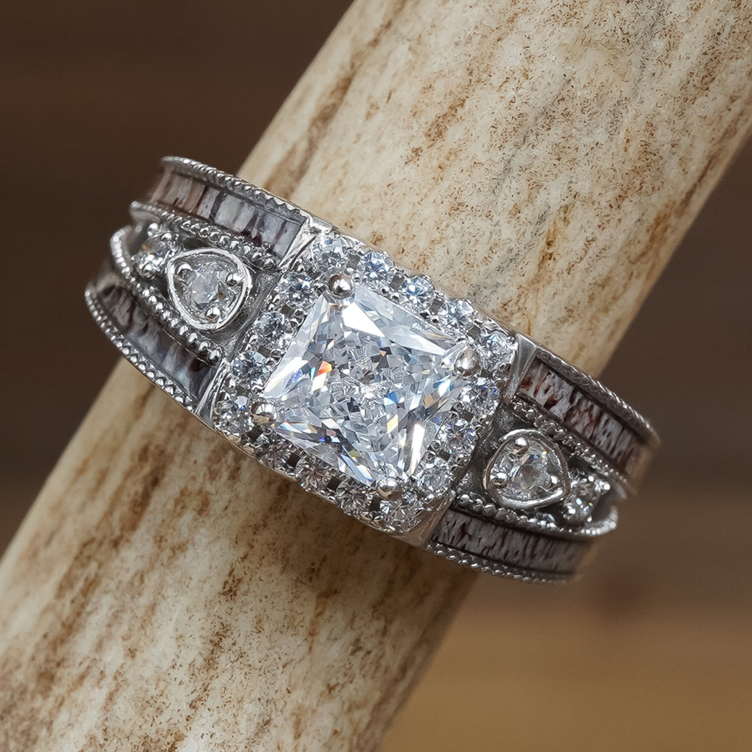 The Grand Rainier | Antler Inlay Engagement Ring with Princess Cut ...