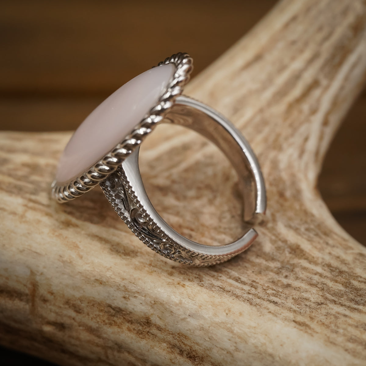 The Mystery Ring | Pink Opal Saddle-Print Statement Ring – AntlerRings.com