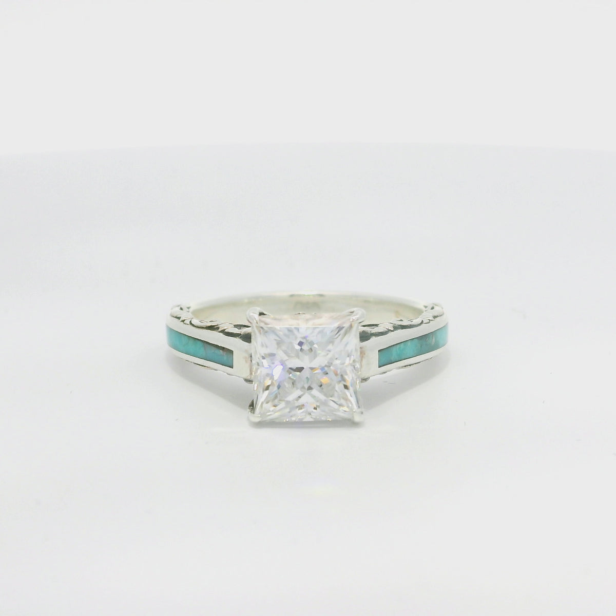 Lux Emory | Western Moissanite Ring with Floral Engraved Band ...