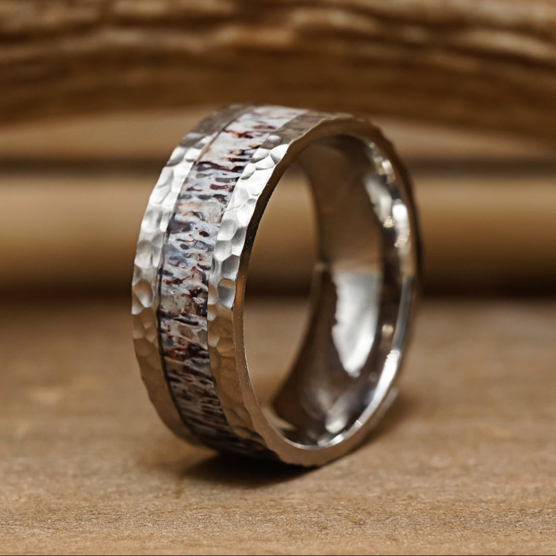 The Wilder Ranch | 8mm Hand Hammered Titanium Antler Ring – AntlerRings.com