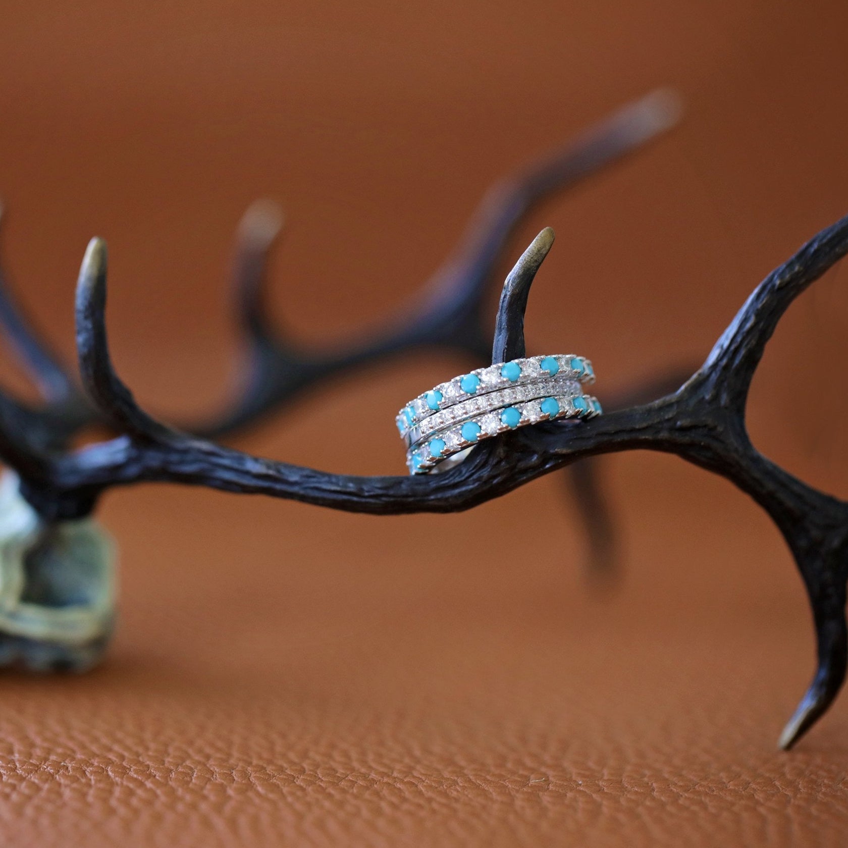 The St. Elias Stacking Band - Women's Rounded Turquoise & CZ Stacking Ring – AntlerRings.com