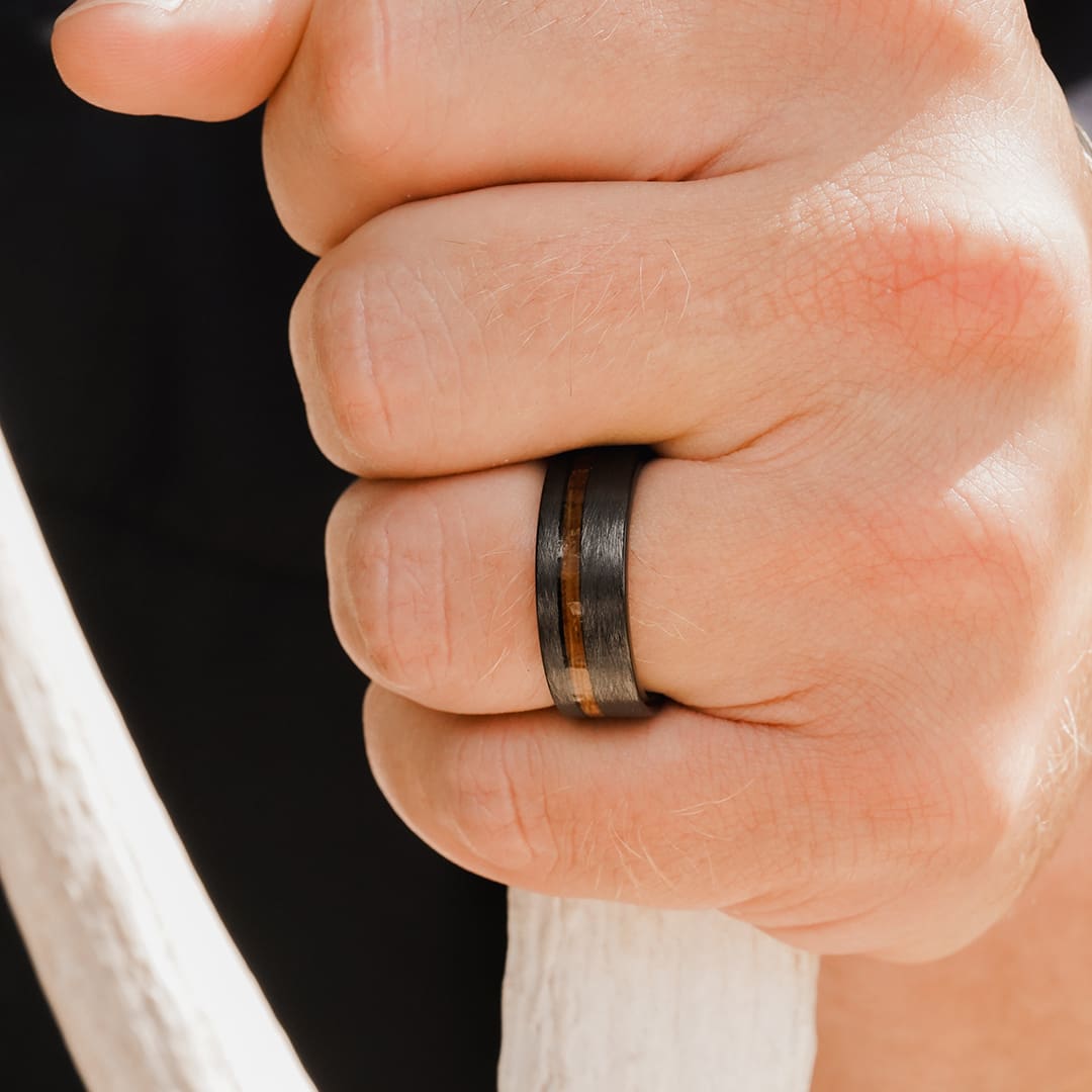 The Basalt | 8mm Men's Black Tungsten Whiskey Barrel Wedding Band ...