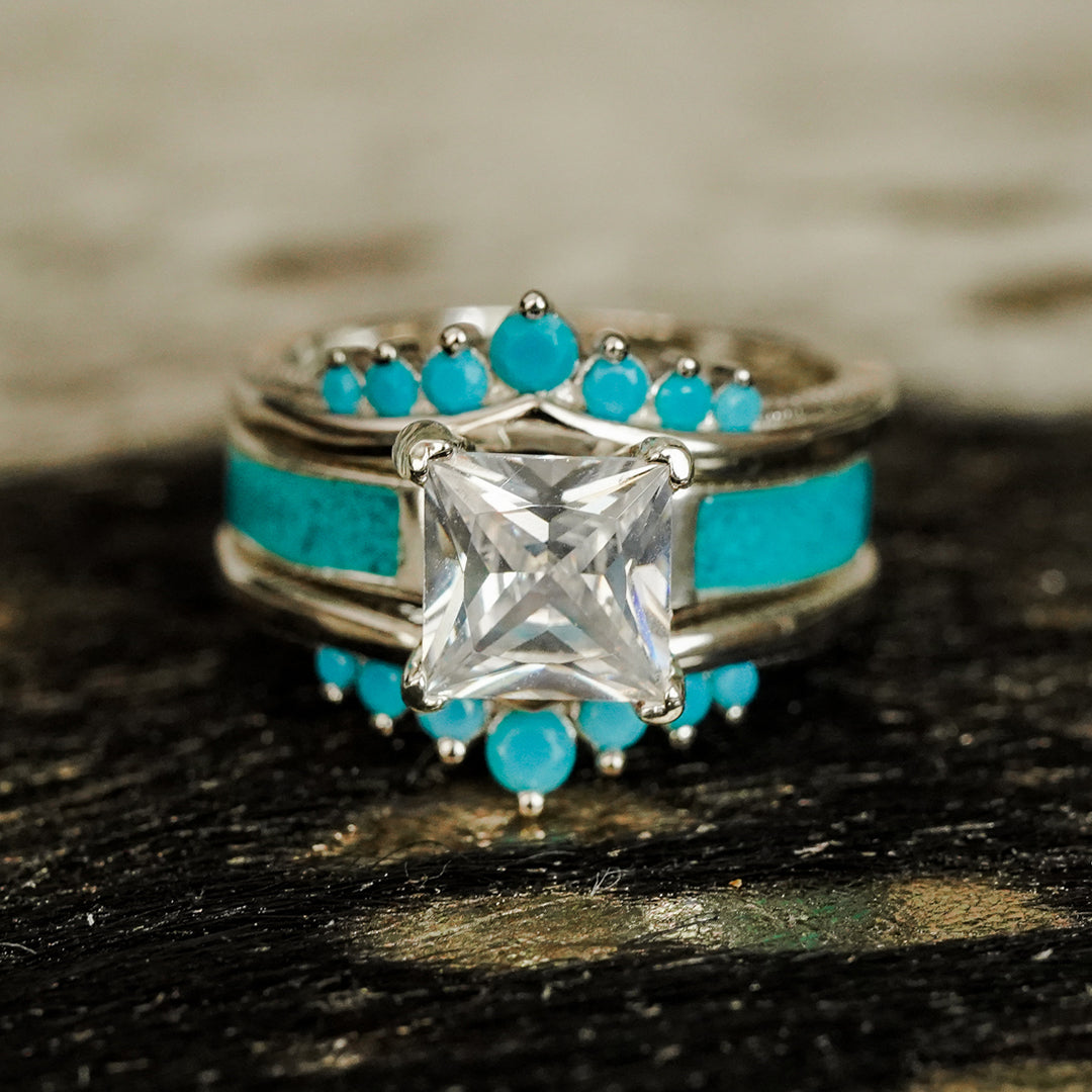 The Turquoise Wishbone Stacking Band | Women's Turquoise & CZ Sterling ...