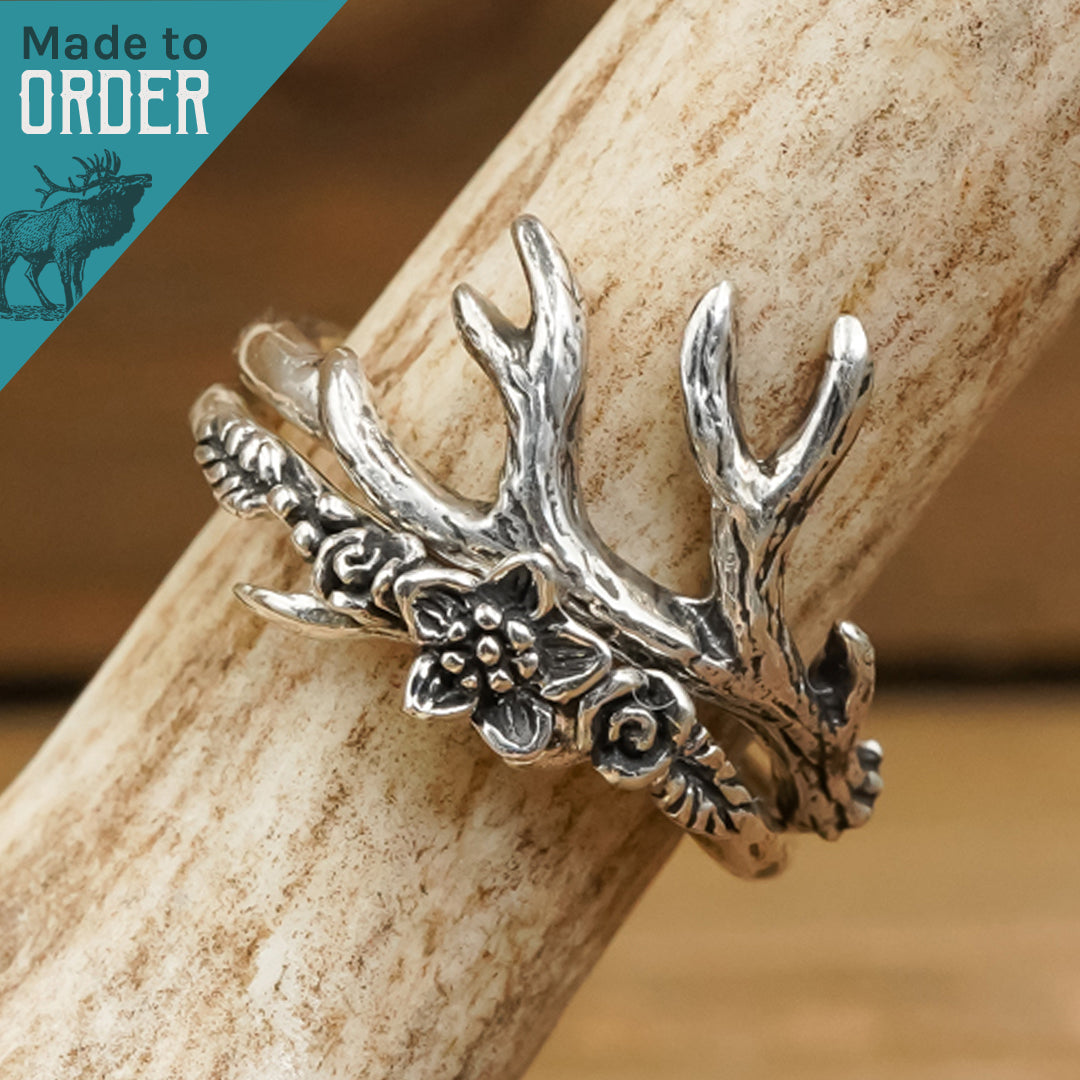 The Phoebe | Sterling Silver Antler and Floral Hand Crafted Stacked ...