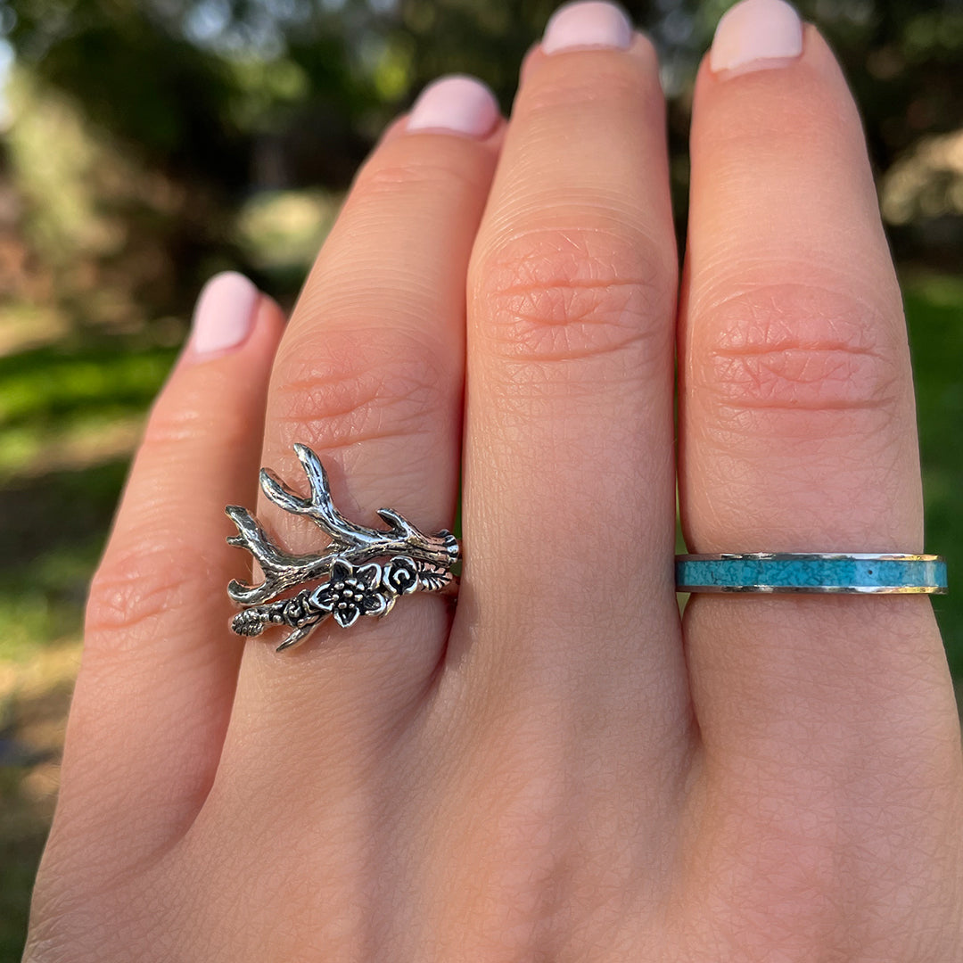 The Phoebe | Sterling Silver Antler and Floral Hand Crafted Stacked ...
