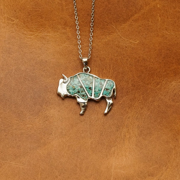 The Turquoise Bison | Stainless Steel Chain Bison Pendant Natural ...
